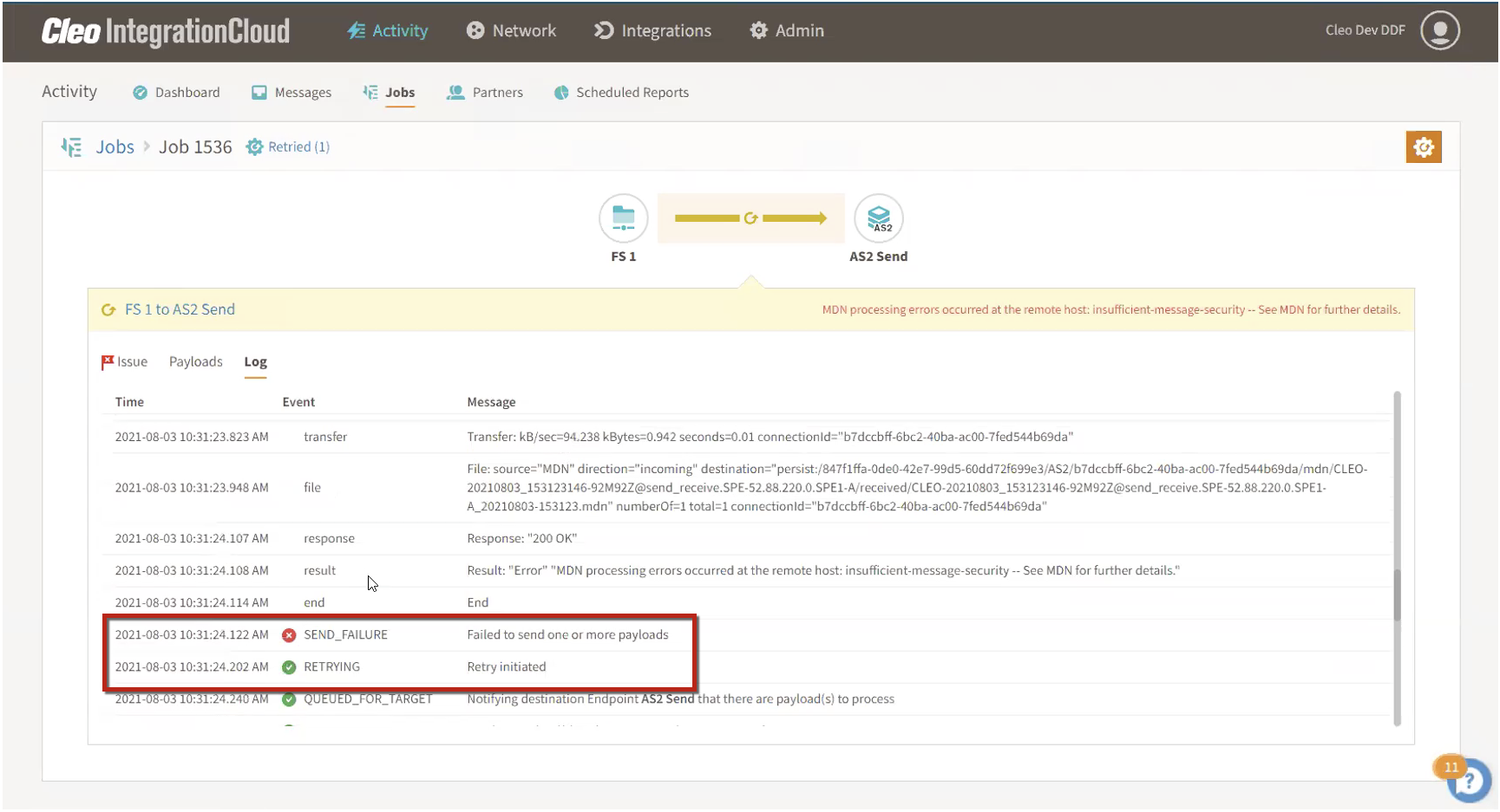Retrying Failed File Transfer Attempts – Cleo